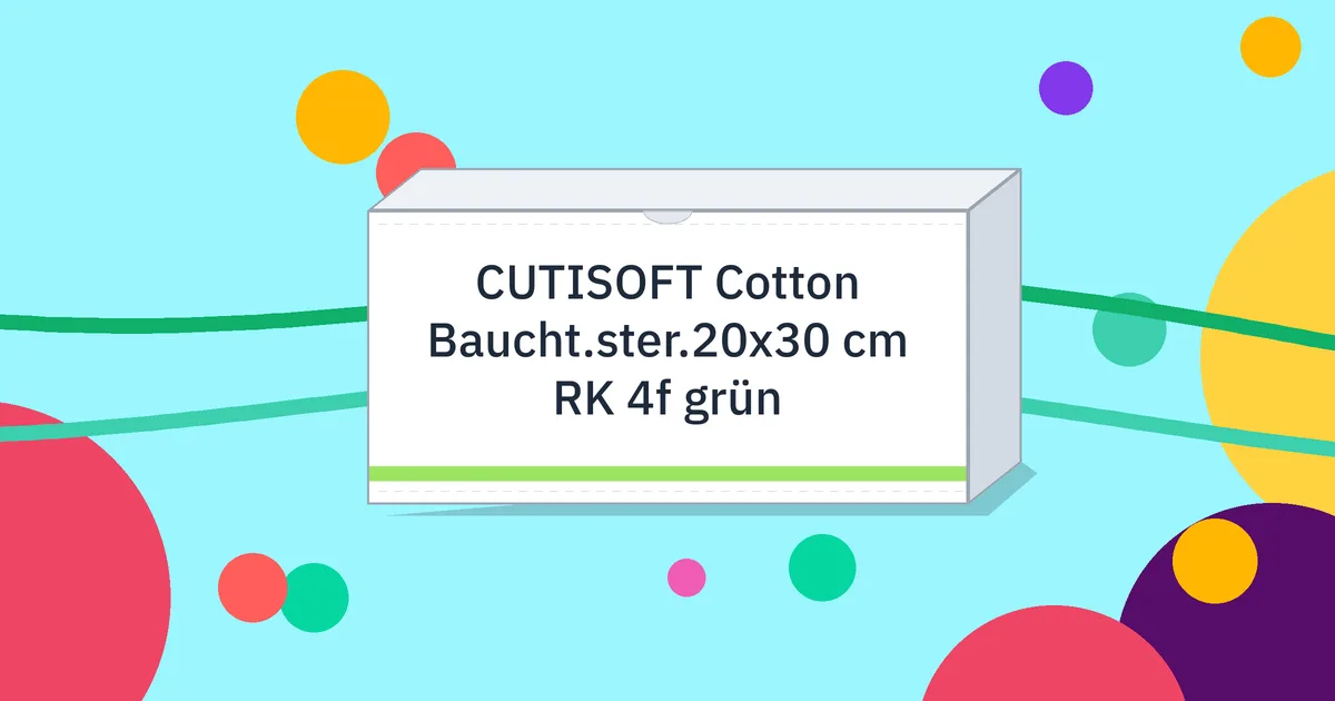 Symbolbild: Packung mit der Aufschrift CUTISOFT Cotton Baucht.ster.20x30 cm RK 4f grün (PZN 03902737) – Verfügbarkeit und Bezug in Apotheken in Frankfurt am Main
