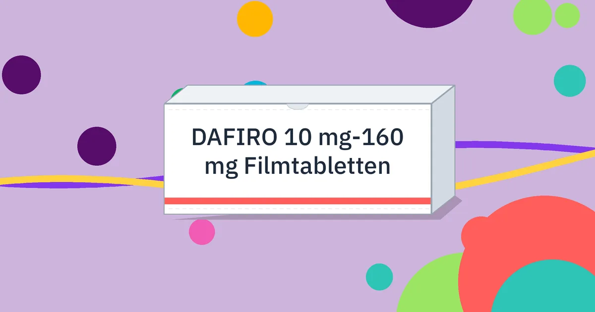 Symbolbild: Packung mit der Aufschrift DAFIRO 10 mg-160 mg Filmtabletten (PZN 11542141) – Verfügbarkeit und Bezug in Apotheken in Frankfurt am Main