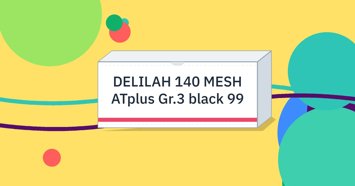 Symbolbild: Packung mit der Aufschrift DELILAH 140 MESH ATplus Gr.3 black 99 (PZN 13850409) – Verfügbarkeit und Bezug in Apotheken in Frankfurt am Main