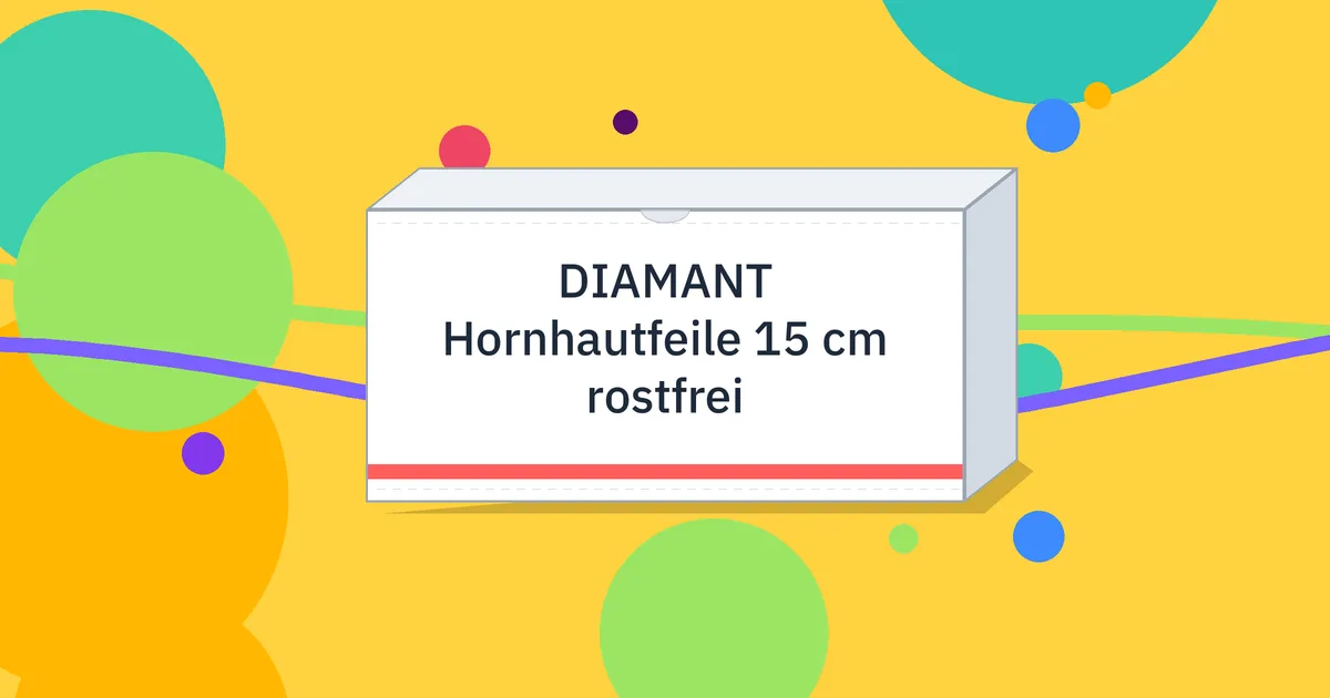 Symbolbild: Packung mit der Aufschrift DIAMANT Hornhautfeile 15 cm rostfrei (PZN 17288548) – Verfügbarkeit und Bezug in Apotheken in Frankfurt am Main