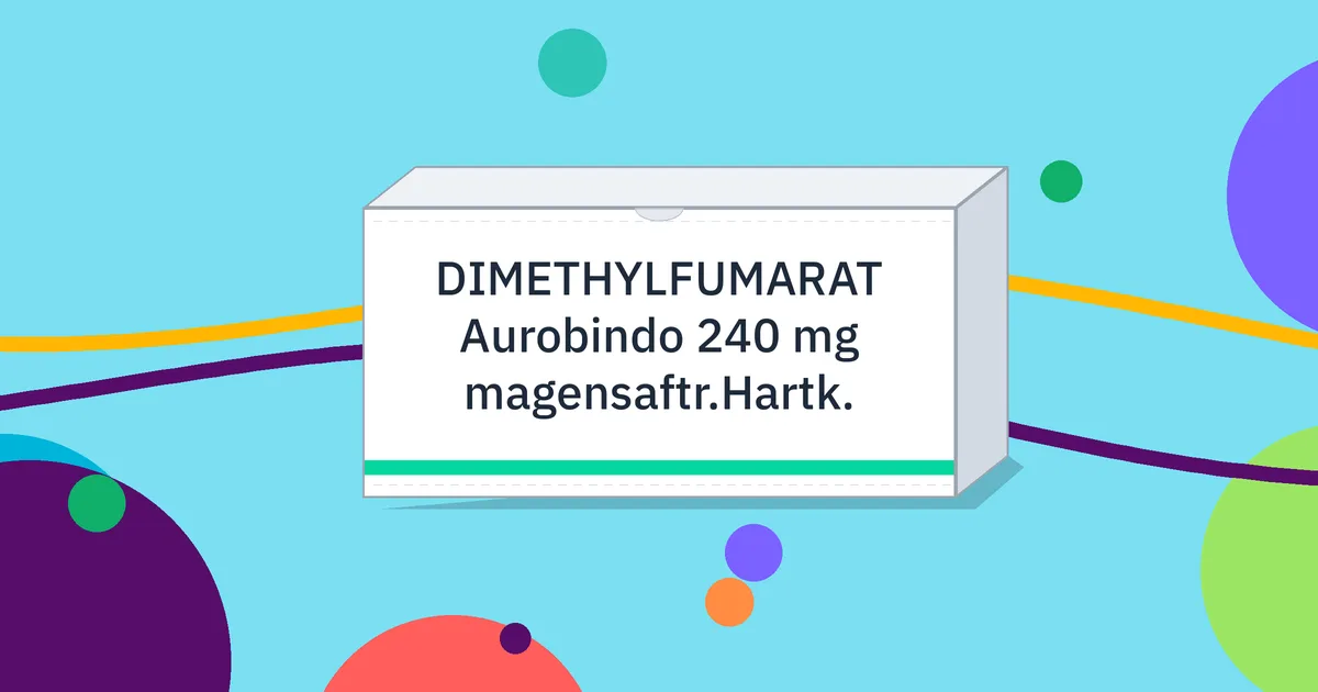 Symbolbild: Packung mit der Aufschrift DIMETHYLFUMARAT Aurobindo 240 mg magensaftr.Hartk. (PZN 20094279) – Verfügbarkeit und Bezug in Apotheken in Frankfurt am Main