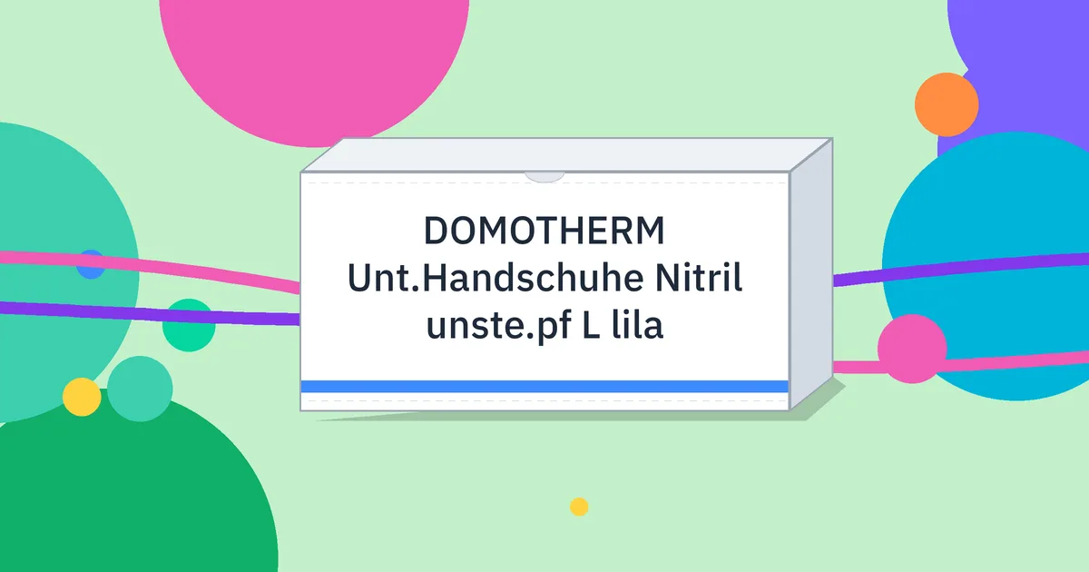 Symbolbild: Packung mit der Aufschrift DOMOTHERM Unt.Handschuhe Nitril unste.pf L lila (PZN 18489243) – Verfügbarkeit und Bezug in Apotheken in Frankfurt am Main