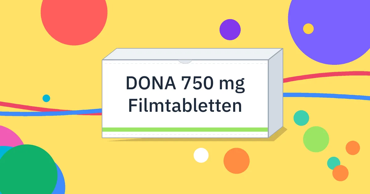 Symbolbild: Packung mit der Aufschrift DONA 750 mg Filmtabletten (PZN 18379170) – Verfügbarkeit und Bezug in Apotheken in Frankfurt am Main
