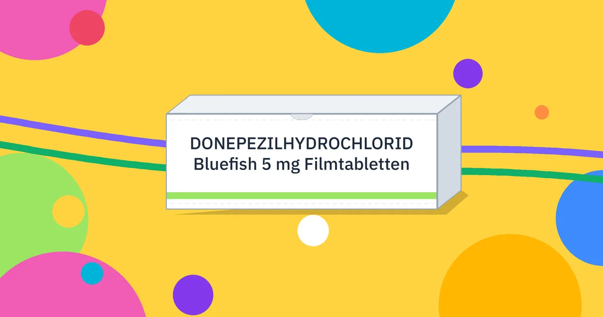 Symbolbild: Packung mit der Aufschrift DONEPEZILHYDROCHLORID Bluefish 5 mg Filmtabletten (PZN 09391373) – Verfügbarkeit und Bezug in Apotheken in Frankfurt am Main