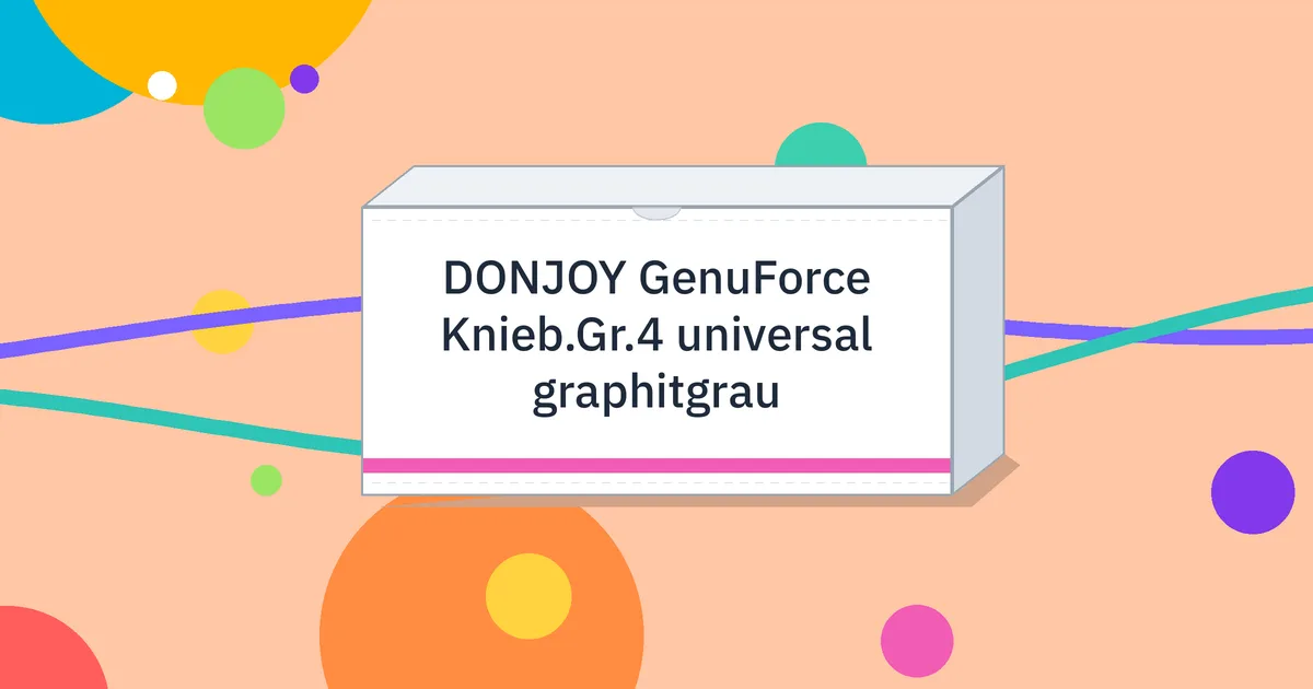 Symbolbild: Packung mit der Aufschrift DONJOY GenuForce Knieb.Gr.4 universal graphitgrau (PZN 18668709) – Verfügbarkeit und Bezug in Apotheken in Frankfurt am Main