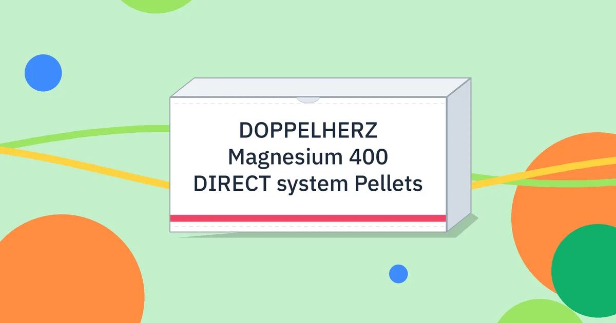 Symbolbild: Packung mit der Aufschrift DOPPELHERZ Magnesium 400 DIRECT system Pellets (PZN 13590078) – Verfügbarkeit und Bezug in Apotheken in Frankfurt am Main