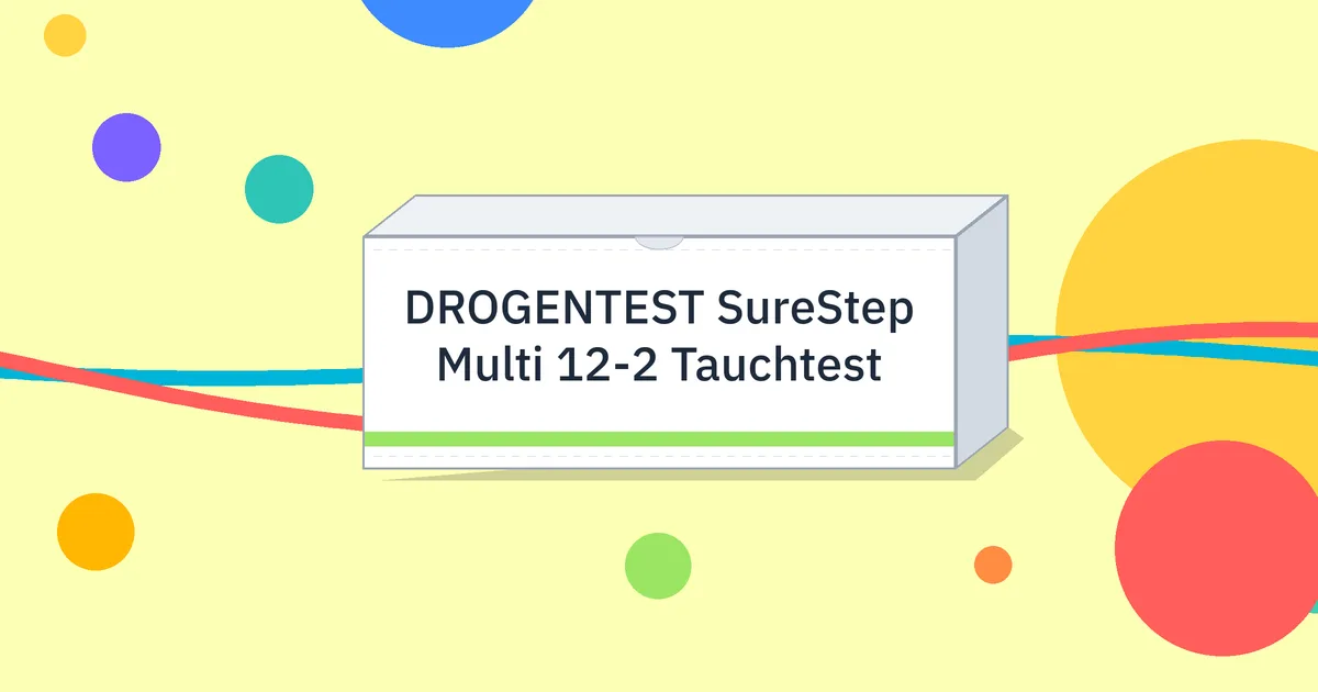 Symbolbild: Packung mit der Aufschrift DROGENTEST SureStep Multi 12-2 Tauchtest (PZN 16589408) – Verfügbarkeit und Bezug in Apotheken in Frankfurt am Main
