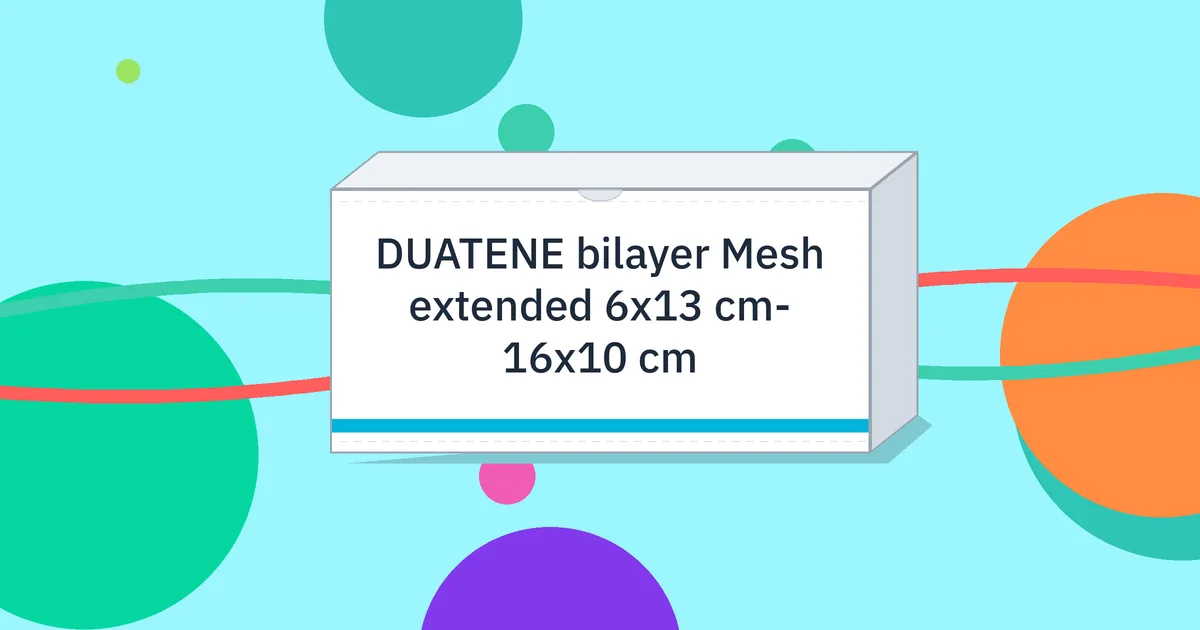 Symbolbild: Packung mit der Aufschrift DUATENE bilayer Mesh extended 6x13 cm-16x10 cm (PZN 13979391) – Verfügbarkeit und Bezug in Apotheken in Frankfurt am Main