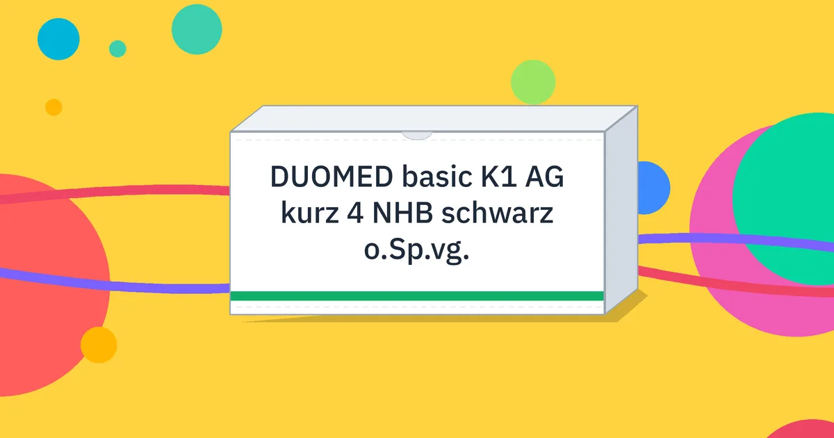 Symbolbild: Packung mit der Aufschrift DUOMED basic K1 AG kurz 4 NHB schwarz o.Sp.vg. (PZN 20904755) – Verfügbarkeit und Bezug in Apotheken in Frankfurt am Main