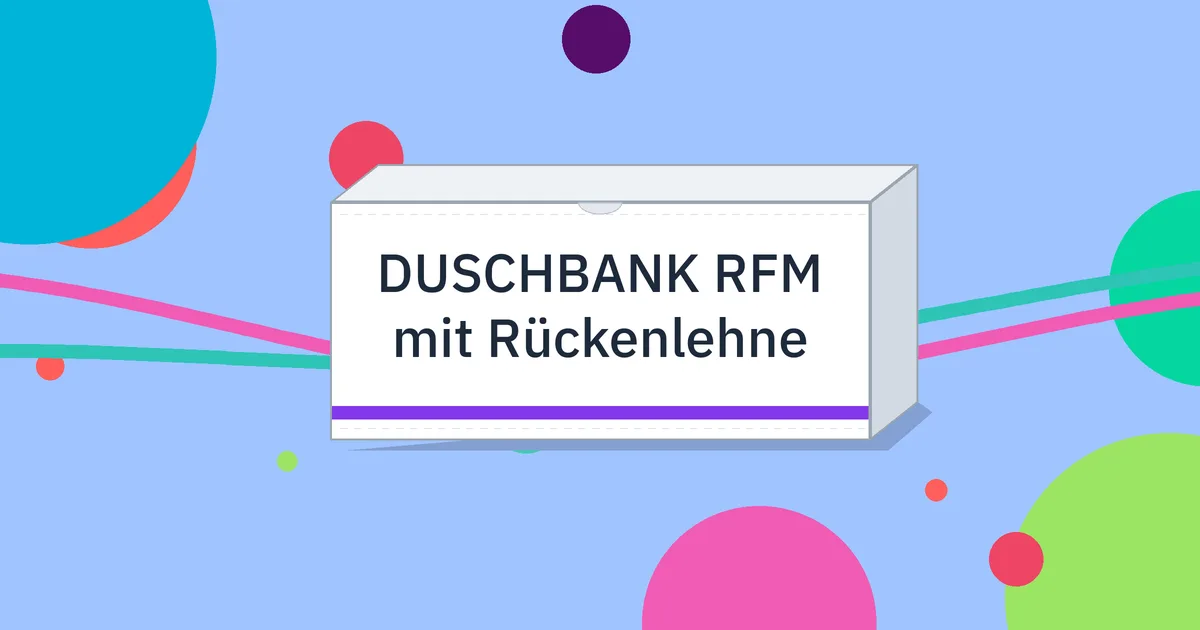Symbolbild: Packung mit der Aufschrift DUSCHBANK RFM mit Rückenlehne (PZN 09488428) – Verfügbarkeit und Bezug in Apotheken in Frankfurt am Main