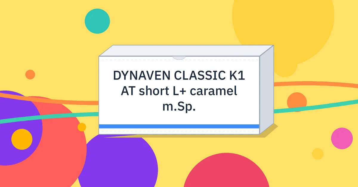 Symbolbild: Packung mit der Aufschrift DYNAVEN CLASSIC K1 AT short L+ caramel m.Sp. (PZN 18416468) – Verfügbarkeit und Bezug in Apotheken in Frankfurt am Main