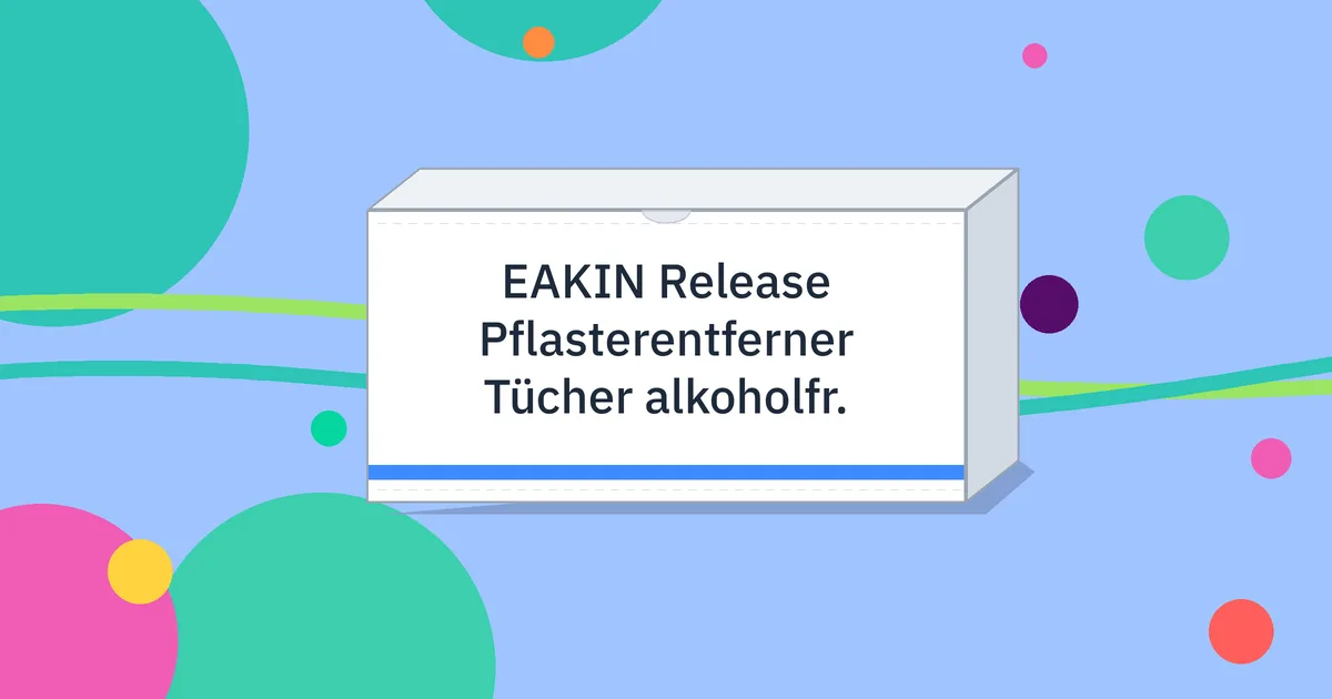 Symbolbild: Packung mit der Aufschrift EAKIN Release Pflasterentferner Tücher alkoholfr. (PZN 09709013) – Verfügbarkeit und Bezug in Apotheken in Frankfurt am Main