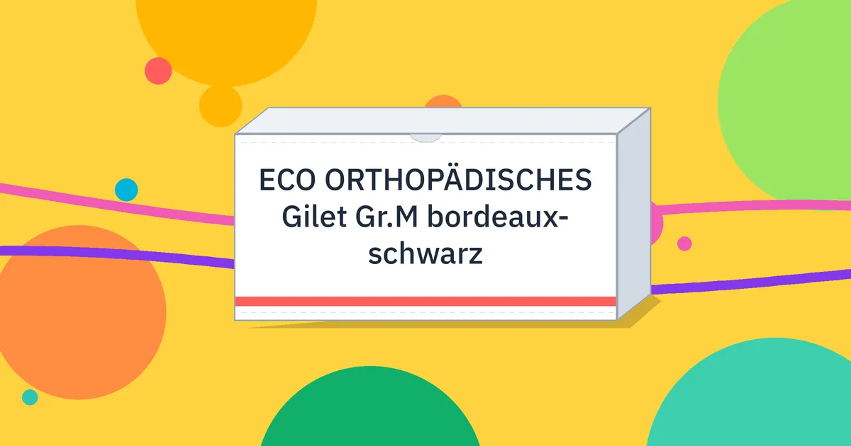 Symbolbild: Packung mit der Aufschrift ECO ORTHOPÄDISCHES Gilet Gr.M bordeaux-schwarz (PZN 14334851) – Verfügbarkeit und Bezug in Apotheken in Frankfurt am Main