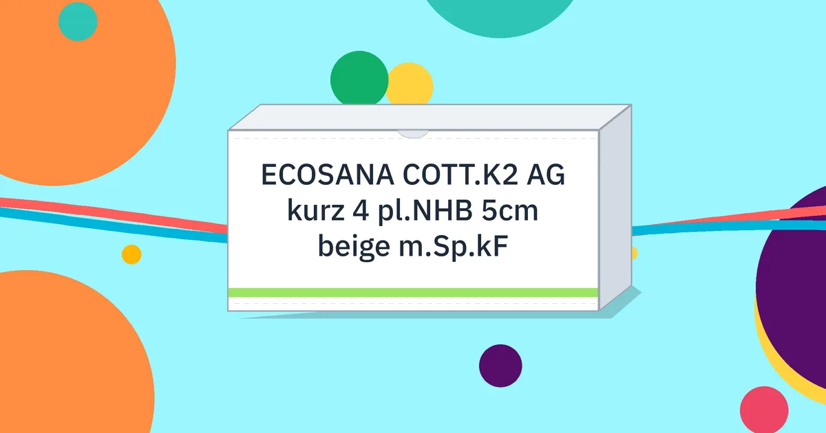 Symbolbild: Packung mit der Aufschrift ECOSANA COTT.K2 AG kurz 4 pl.NHB 5cm beige m.Sp.kF (PZN 16949982) – Verfügbarkeit und Bezug in Apotheken in Frankfurt am Main