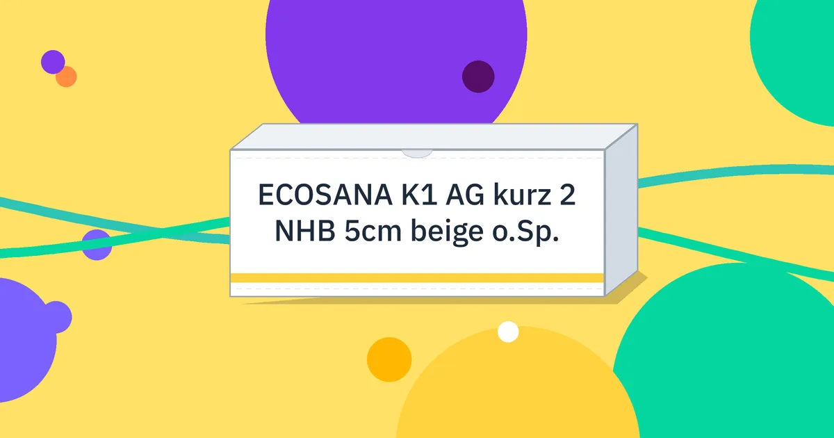 Symbolbild: Packung mit der Aufschrift ECOSANA K1 AG kurz 2 NHB 5cm beige o.Sp. (PZN 04726691) – Verfügbarkeit und Bezug in Apotheken in Frankfurt am Main