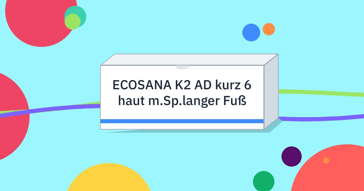Symbolbild: Packung mit der Aufschrift ECOSANA K2 AD kurz 6 haut m.Sp.langer Fuß (PZN 10954255) – Verfügbarkeit und Bezug in Apotheken in Frankfurt am Main