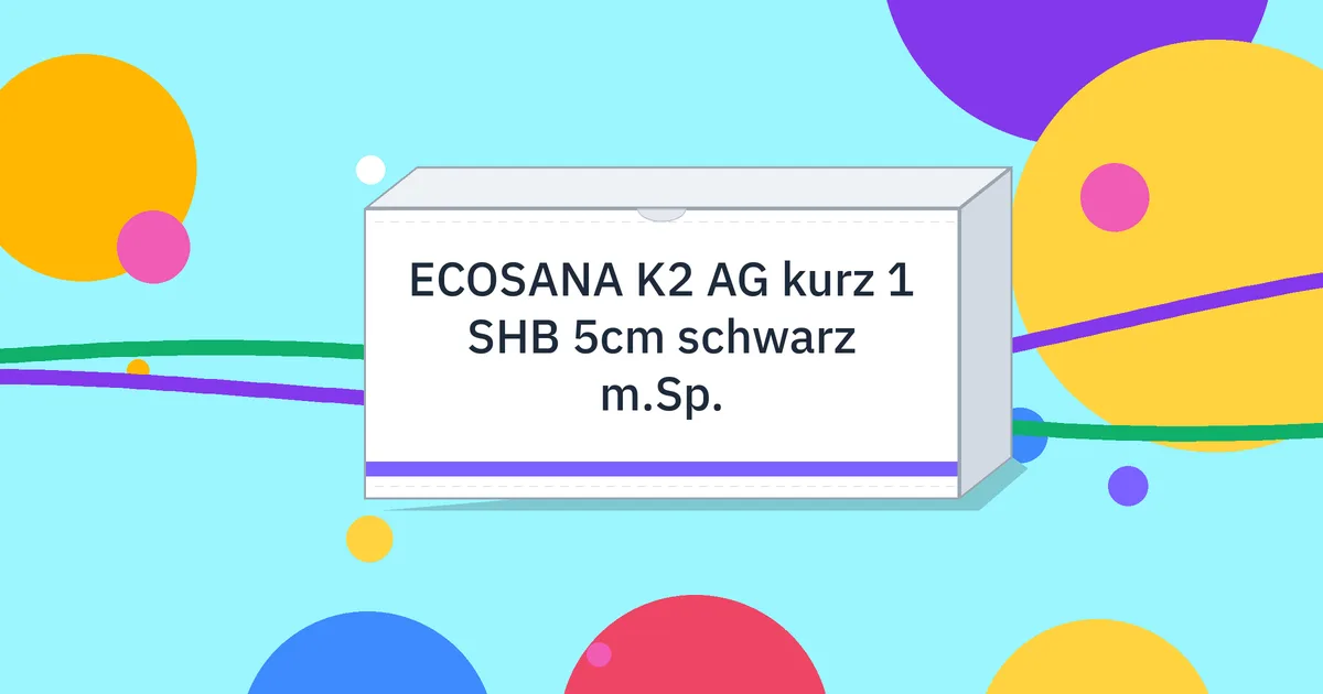 Symbolbild: Packung mit der Aufschrift ECOSANA K2 AG kurz 1 SHB 5cm schwarz m.Sp. (PZN 01363242) – Verfügbarkeit und Bezug in Apotheken in Frankfurt am Main