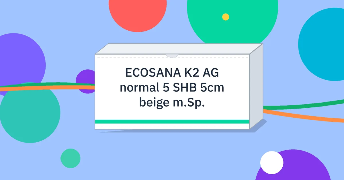 Symbolbild: Packung mit der Aufschrift ECOSANA K2 AG normal 5 SHB 5cm beige m.Sp. (PZN 01465770) – Verfügbarkeit und Bezug in Apotheken in Frankfurt am Main