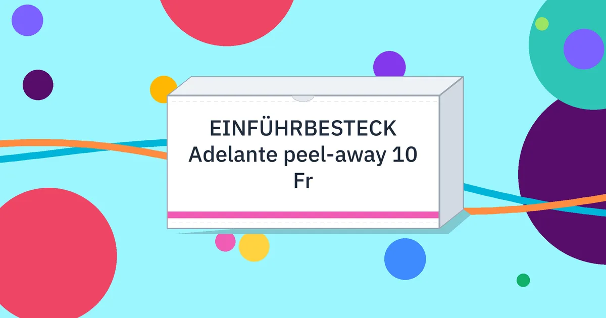 Symbolbild: Packung mit der Aufschrift EINFÜHRBESTECK Adelante peel-away 10 Fr (PZN 13574180) – Verfügbarkeit und Bezug in Apotheken in Frankfurt am Main