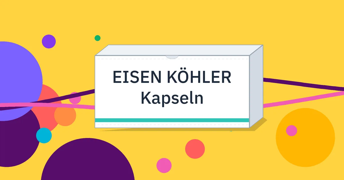 Symbolbild: Packung mit der Aufschrift EISEN KÖHLER Kapseln (PZN 19466379) – Verfügbarkeit und Bezug in Apotheken in Frankfurt am Main
