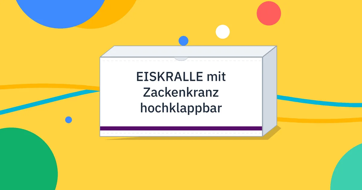 Symbolbild: Packung mit der Aufschrift EISKRALLE mit Zackenkranz hochklappbar (PZN 07508670) – Verfügbarkeit und Bezug in Apotheken in Frankfurt am Main