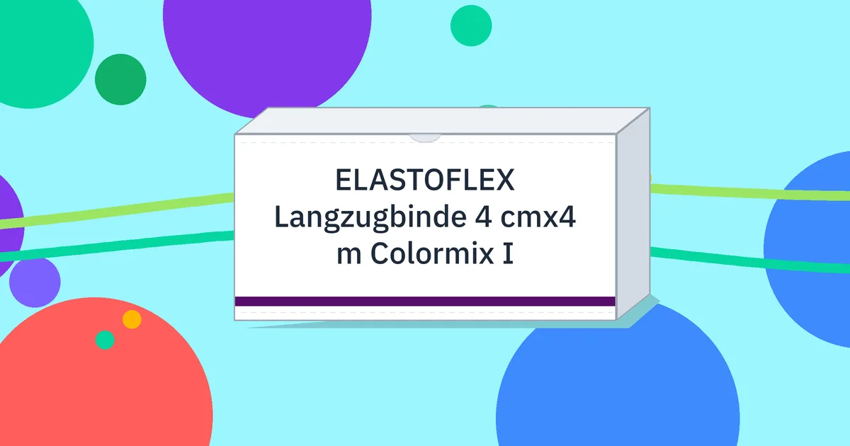 Symbolbild: Packung mit der Aufschrift ELASTOFLEX Langzugbinde 4 cmx4 m Colormix I (PZN 17175991) – Verfügbarkeit und Bezug in Apotheken in Frankfurt am Main