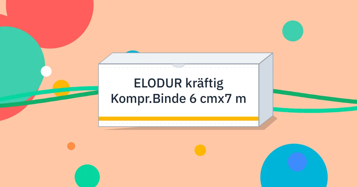 Symbolbild: Packung mit der Aufschrift ELODUR kräftig Kompr.Binde 6 cmx7 m (PZN 01976246) – Verfügbarkeit und Bezug in Apotheken in Frankfurt am Main