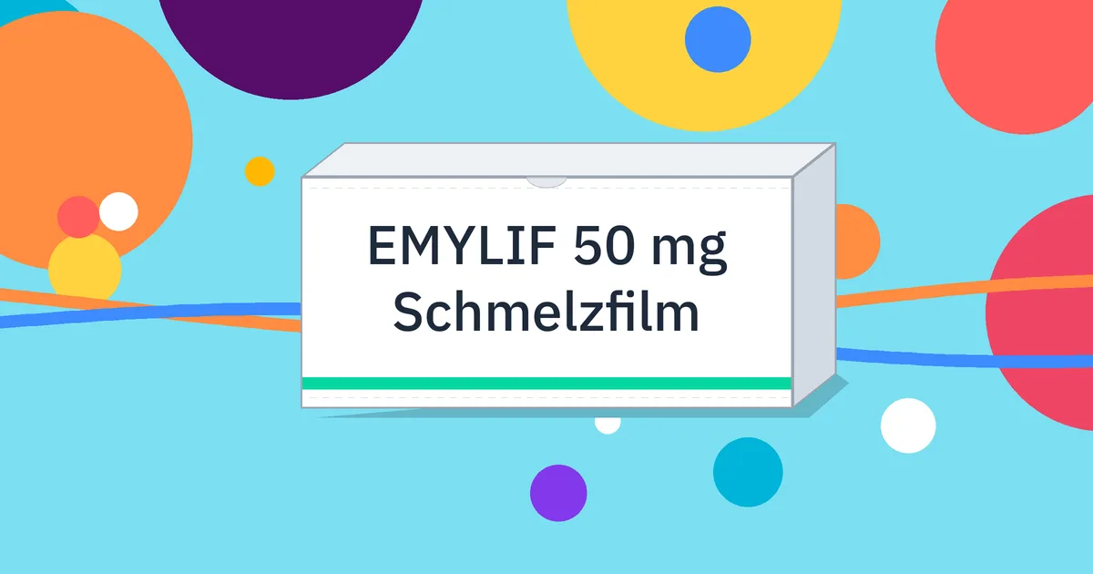 Symbolbild: Packung mit der Aufschrift EMYLIF 50 mg Schmelzfilm (PZN 18359552) – Verfügbarkeit und Bezug in Apotheken in Frankfurt am Main
