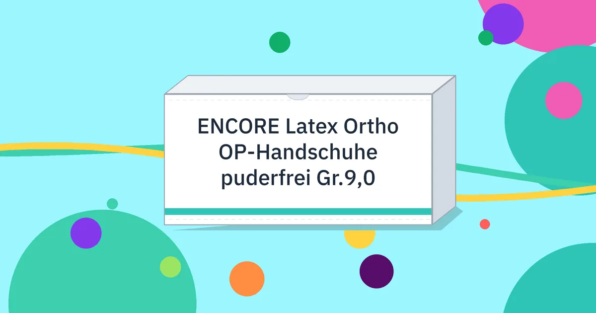 Symbolbild: Packung mit der Aufschrift ENCORE Latex Ortho OP-Handschuhe puderfrei Gr.9,0 (PZN 13164074) – Verfügbarkeit und Bezug in Apotheken in Frankfurt am Main