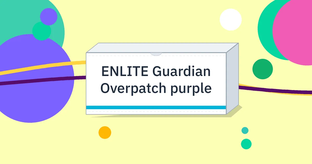Symbolbild: Packung mit der Aufschrift ENLITE Guardian Overpatch purple (PZN 19864074) – Verfügbarkeit und Bezug in Apotheken in Frankfurt am Main