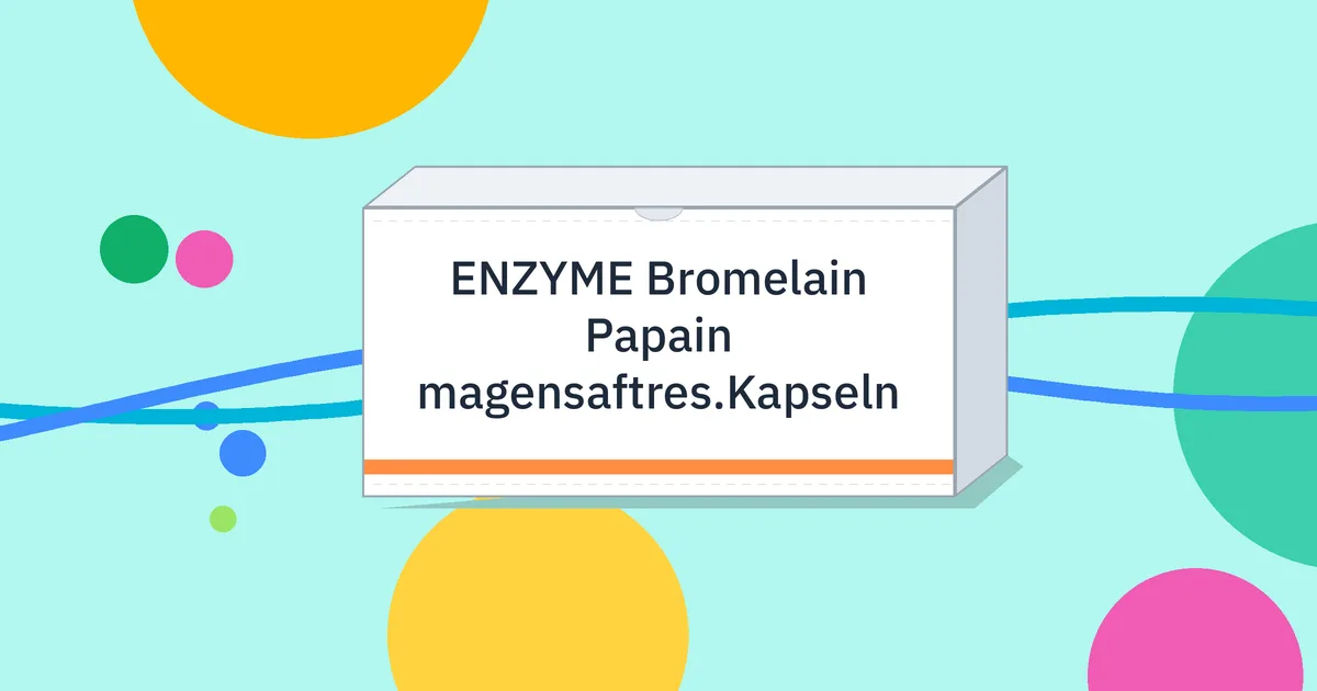 Symbolbild: Packung mit der Aufschrift ENZYME Bromelain Papain magensaftres.Kapseln (PZN 11169096) – Verfügbarkeit und Bezug in Apotheken in Frankfurt am Main