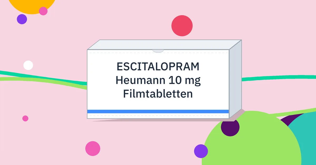 Symbolbild: Packung mit der Aufschrift ESCITALOPRAM Heumann 10 mg Filmtabletten (PZN 01942052) – Verfügbarkeit und Bezug in Apotheken in Frankfurt am Main