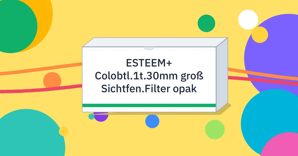 Symbolbild: Packung mit der Aufschrift ESTEEM+ Colobtl.1t.30mm groß Sichtfen.Filter opak (PZN 13233131) – Verfügbarkeit und Bezug in Apotheken in Frankfurt am Main