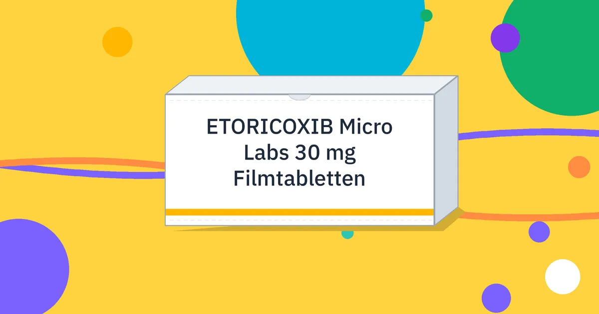 Symbolbild: Packung mit der Aufschrift ETORICOXIB Micro Labs 30 mg Filmtabletten (PZN 17872589) – Verfügbarkeit und Bezug in Apotheken in Frankfurt am Main