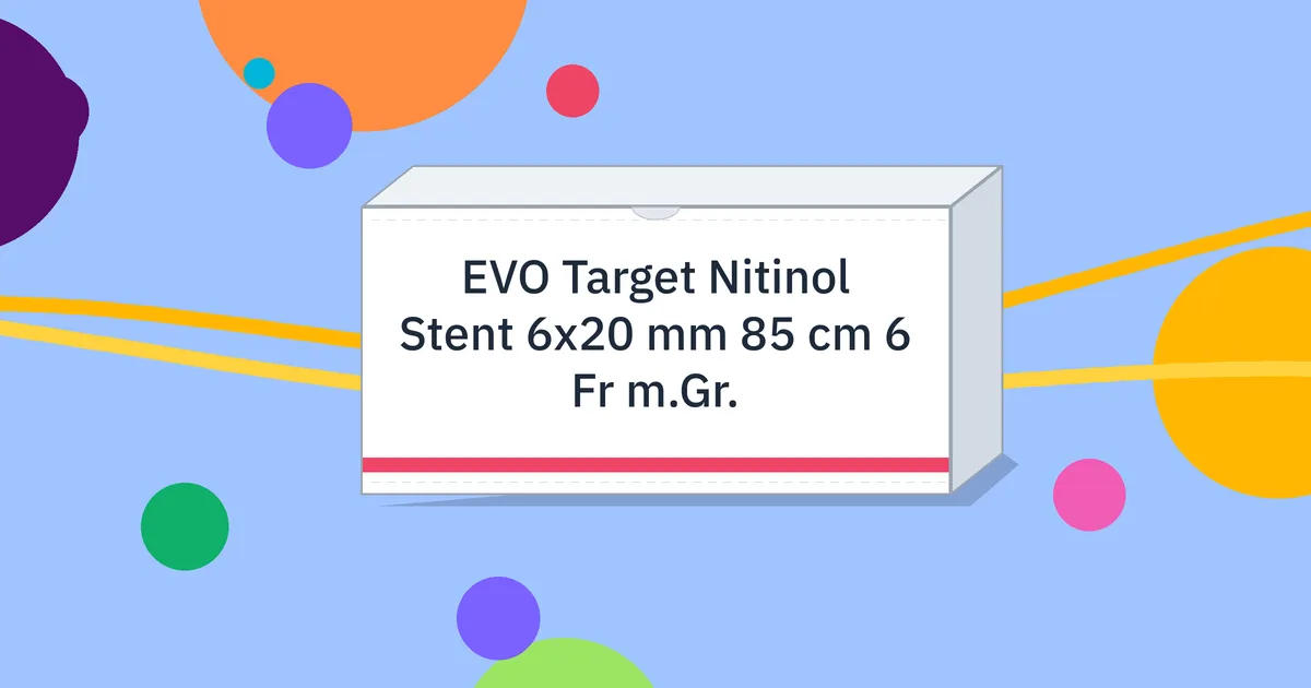 Symbolbild: Packung mit der Aufschrift EVO Target Nitinol Stent 6x20 mm 85 cm 6 Fr m.Gr. (PZN 00092841) – Verfügbarkeit und Bezug in Apotheken in Frankfurt am Main
