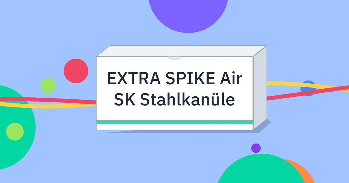 Symbolbild: Packung mit der Aufschrift EXTRA SPIKE Air SK Stahlkanüle (PZN 03415463) – Verfügbarkeit und Bezug in Apotheken in Frankfurt am Main