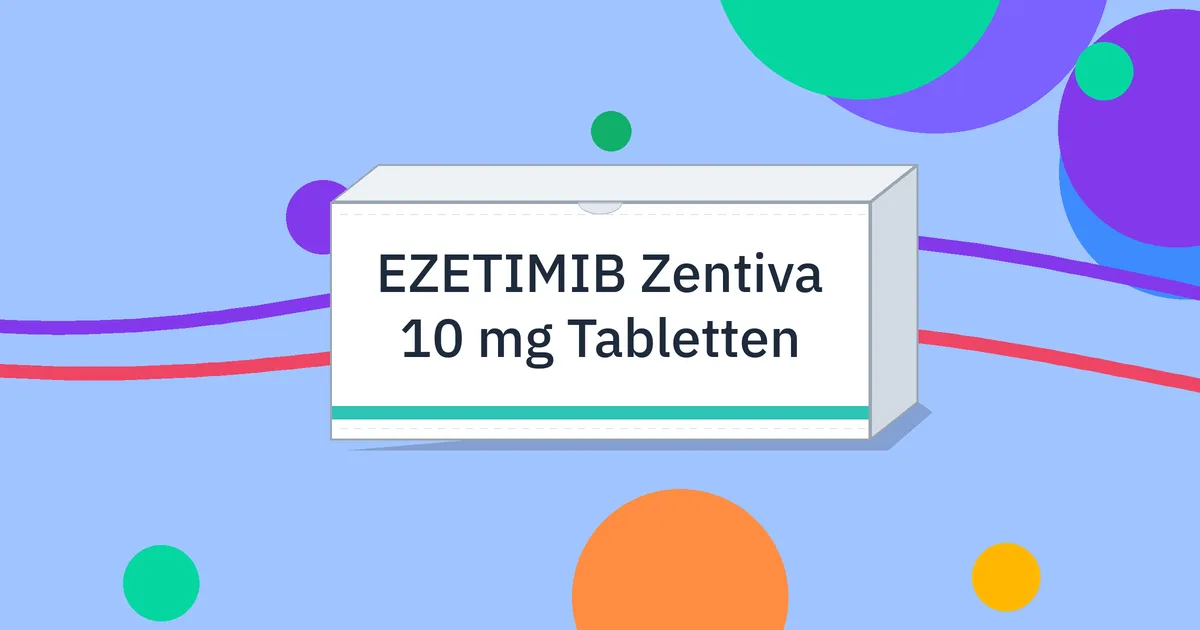 Symbolbild: Packung mit der Aufschrift EZETIMIB Zentiva 10 mg Tabletten (PZN 13819090) – Verfügbarkeit und Bezug in Apotheken in Frankfurt am Main