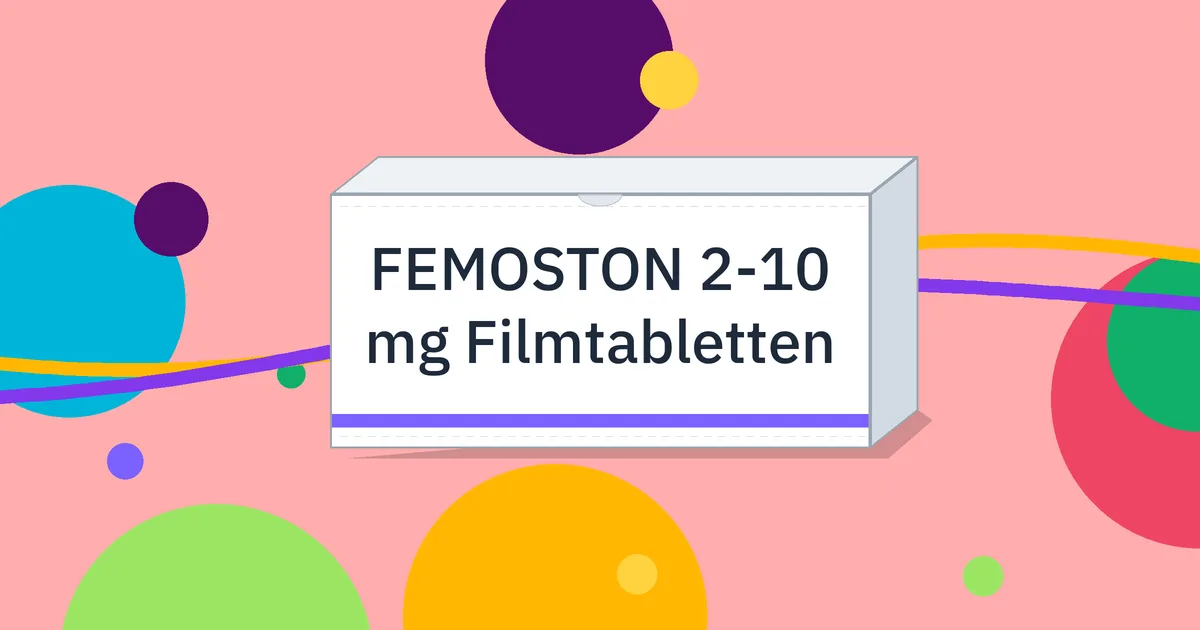 Symbolbild: Packung mit der Aufschrift FEMOSTON 2-10 mg Filmtabletten (PZN 08603198) – Verfügbarkeit und Bezug in Apotheken in Frankfurt am Main
