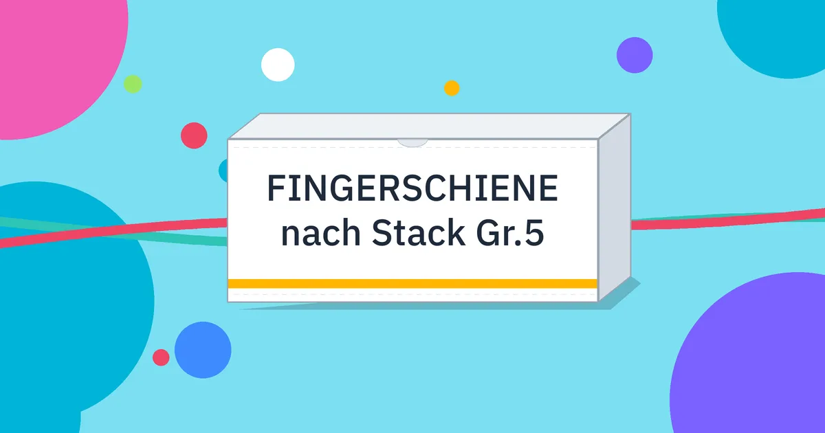 Symbolbild: Packung mit der Aufschrift FINGERSCHIENE nach Stack Gr.5 (PZN 08999291) – Verfügbarkeit und Bezug in Apotheken in Frankfurt am Main