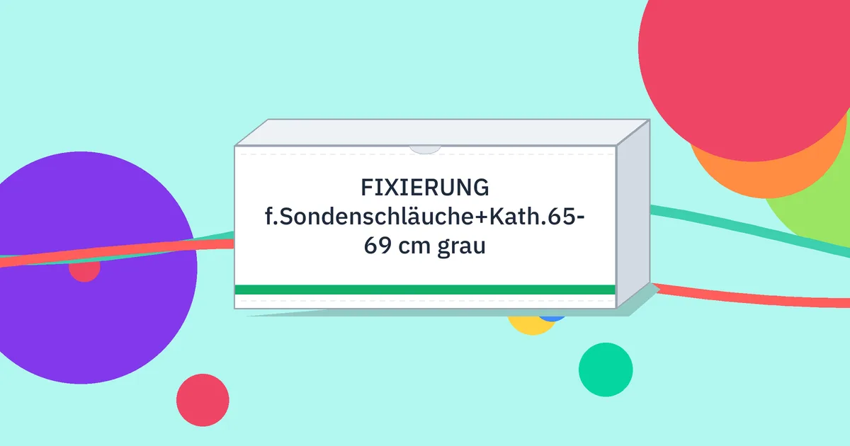 Symbolbild: Packung mit der Aufschrift FIXIERUNG f.Sondenschläuche+Kath.65-69 cm grau (PZN 20653141) – Verfügbarkeit und Bezug in Apotheken in Frankfurt am Main