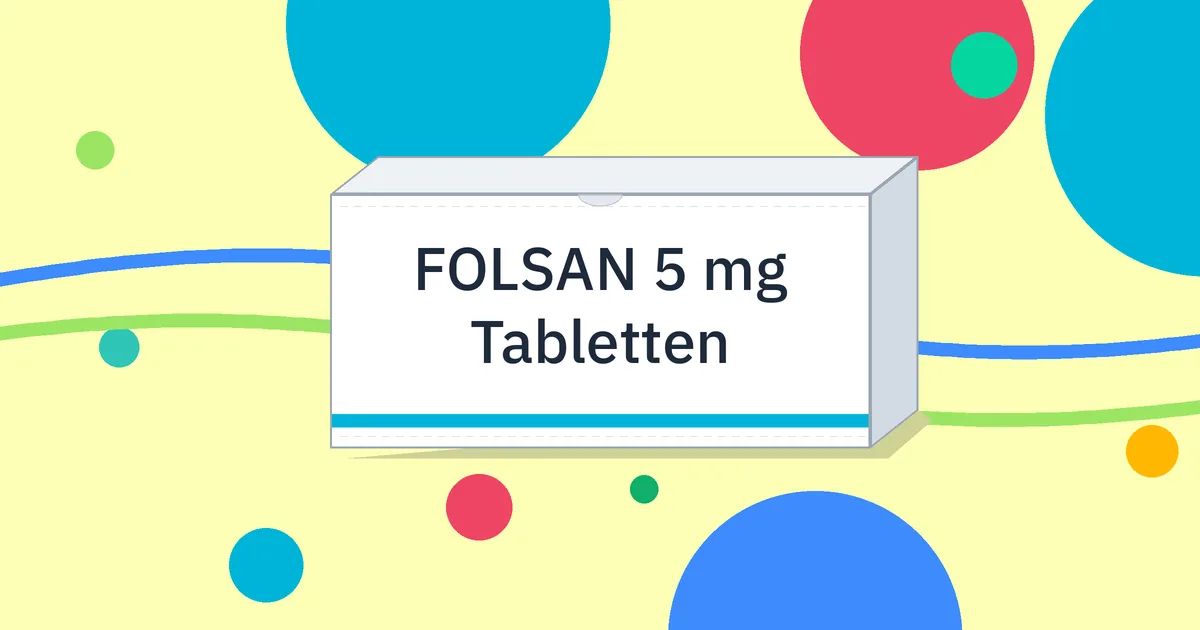 Symbolbild: Packung mit der Aufschrift FOLSAN 5 mg Tabletten (PZN 01300106) – Verfügbarkeit und Bezug in Apotheken in Frankfurt am Main