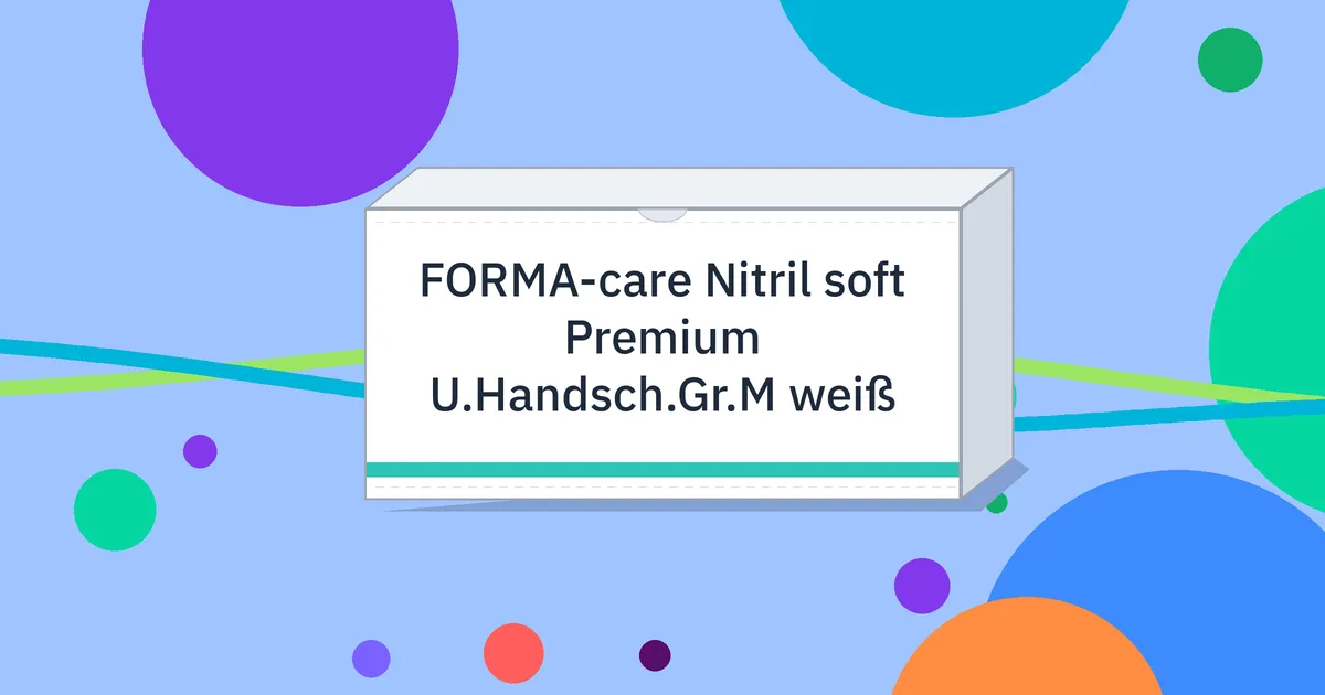 Symbolbild: Packung mit der Aufschrift FORMA-care Nitril soft Premium U.Handsch.Gr.M weiß (PZN 11000552) – Verfügbarkeit und Bezug in Apotheken in Frankfurt am Main