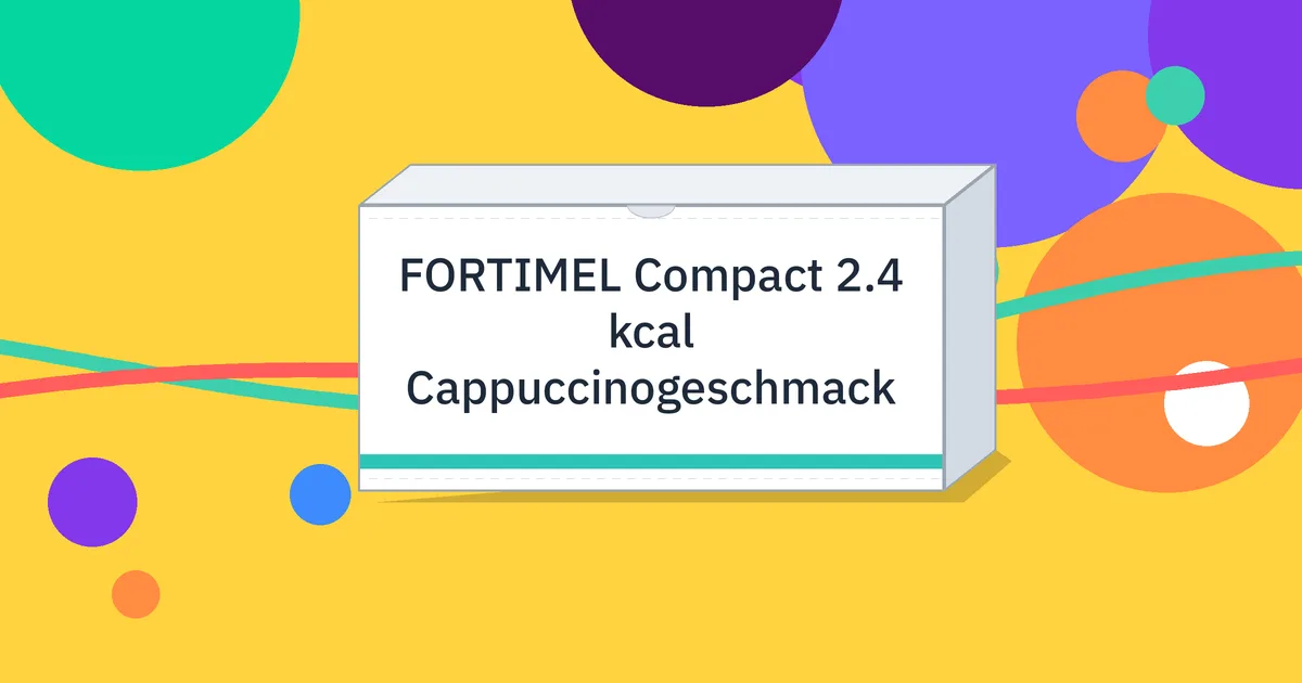 Symbolbild: Packung mit der Aufschrift FORTIMEL Compact 2.4 kcal Cappuccinogeschmack (PZN 19964574) – Verfügbarkeit und Bezug in Apotheken in Frankfurt am Main