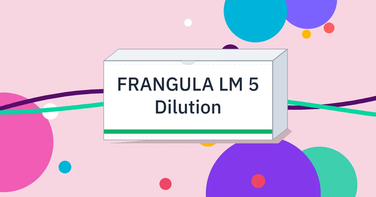 Symbolbild: Packung mit der Aufschrift FRANGULA LM 5 Dilution (PZN 12874313) – Verfügbarkeit und Bezug in Apotheken in Frankfurt am Main