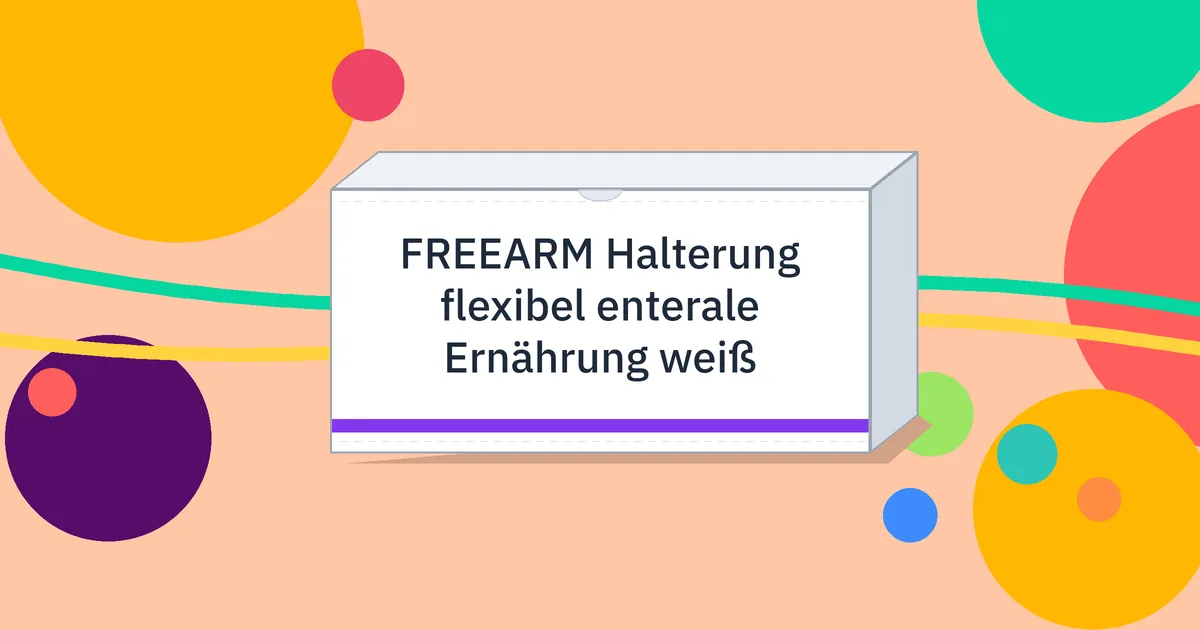 Symbolbild: Packung mit der Aufschrift FREEARM Halterung flexibel enterale Ernährung weiß (PZN 19974940) – Verfügbarkeit und Bezug in Apotheken in Frankfurt am Main