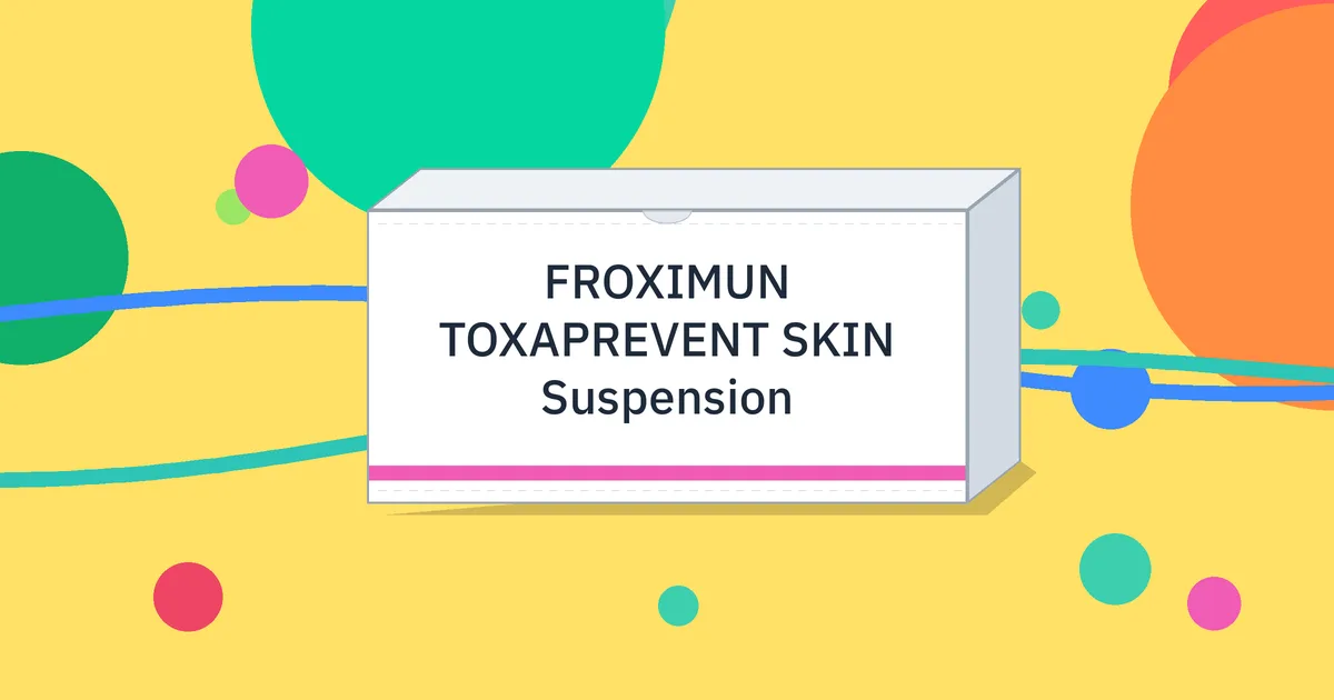 Symbolbild: Packung mit der Aufschrift FROXIMUN TOXAPREVENT SKIN Suspension (PZN 19706754) – Verfügbarkeit und Bezug in Apotheken in Frankfurt am Main