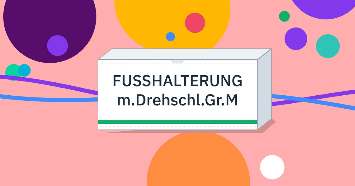 Symbolbild: Packung mit der Aufschrift FUSSHALTERUNG m.Drehschl.Gr.M (PZN 11568494) – Verfügbarkeit und Bezug in Apotheken in Frankfurt am Main