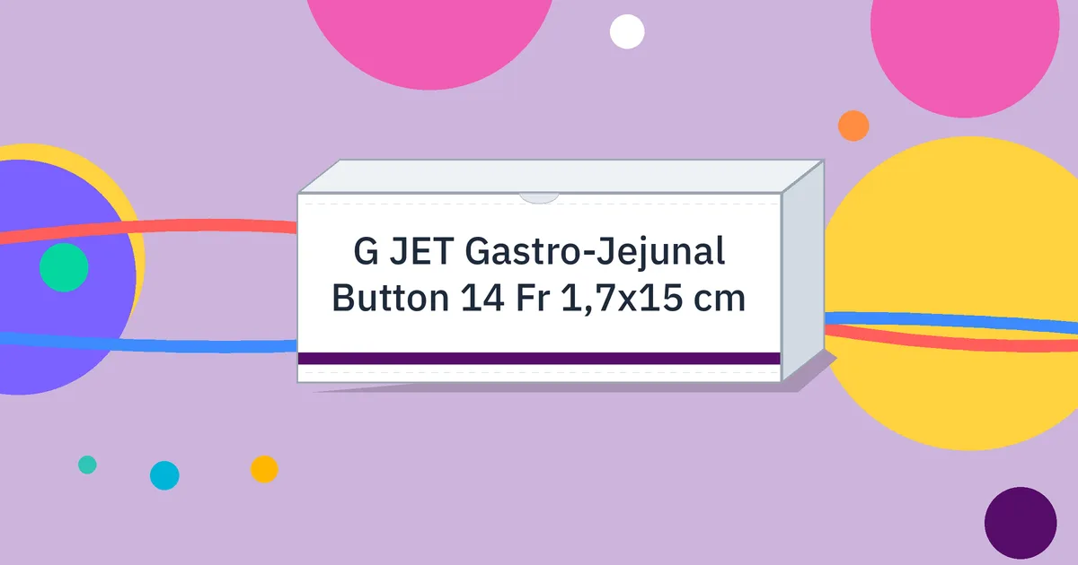 Symbolbild: Packung mit der Aufschrift G JET Gastro-Jejunal Button 14 Fr 1,7x15 cm (PZN 14342715) – Verfügbarkeit und Bezug in Apotheken in Frankfurt am Main