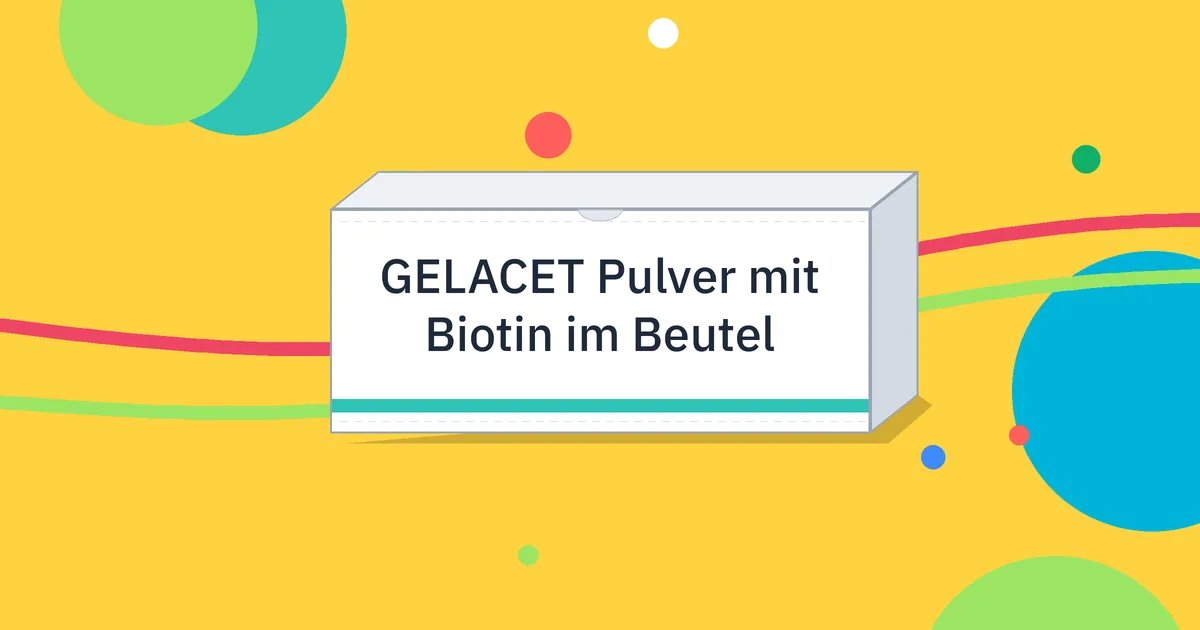 Symbolbild: Packung mit der Aufschrift GELACET Pulver mit Biotin im Beutel (PZN 18070679) – Verfügbarkeit und Bezug in Apotheken in Frankfurt am Main