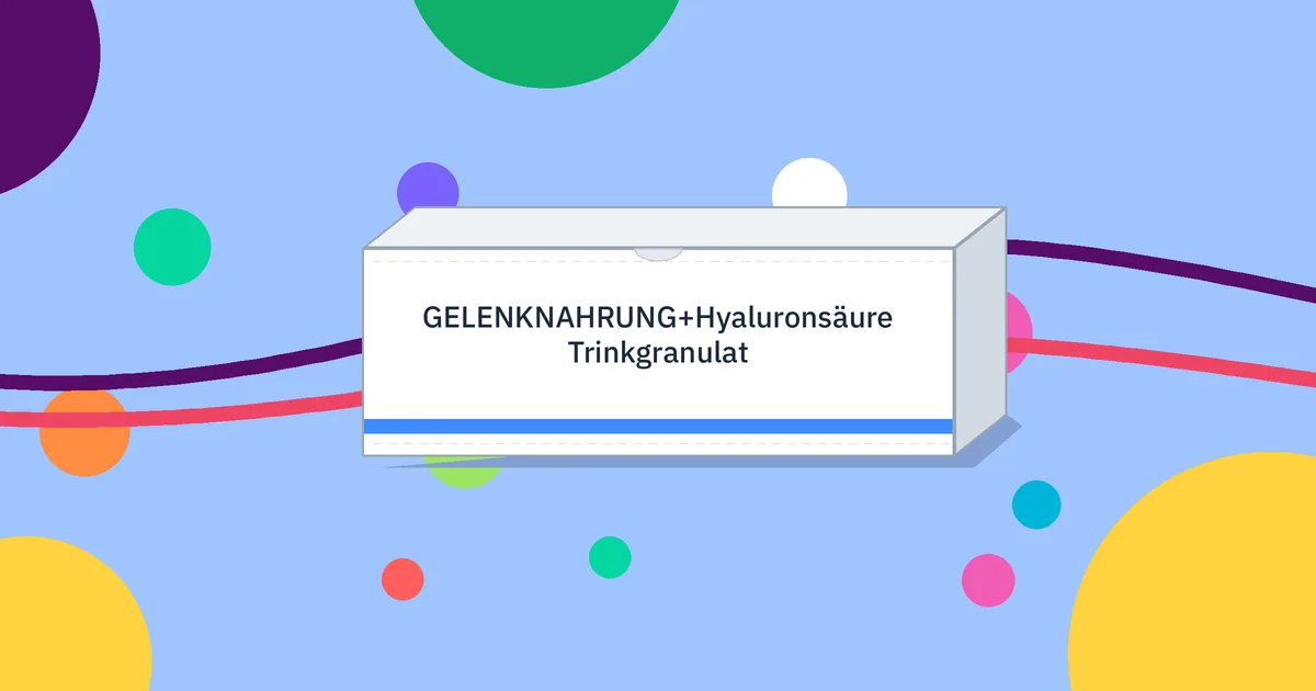 Symbolbild: Packung mit der Aufschrift GELENKNAHRUNG+Hyaluronsäure Trinkgranulat (PZN 13364933) – Verfügbarkeit und Bezug in Apotheken in Frankfurt am Main